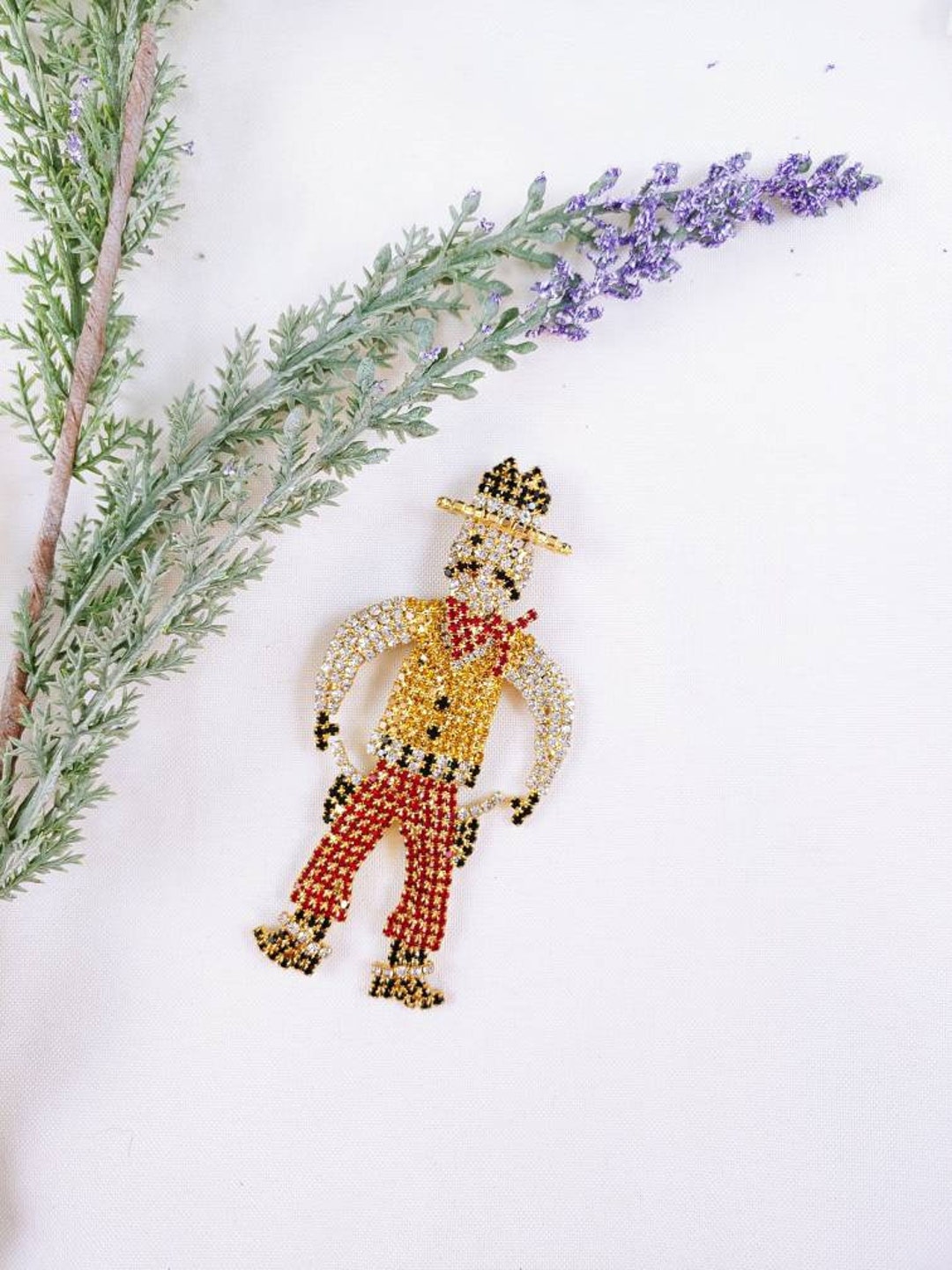 Vintage Large Dueling Cowboy Brooch Pin Prong Set Gold Tone Ranch Wear ...