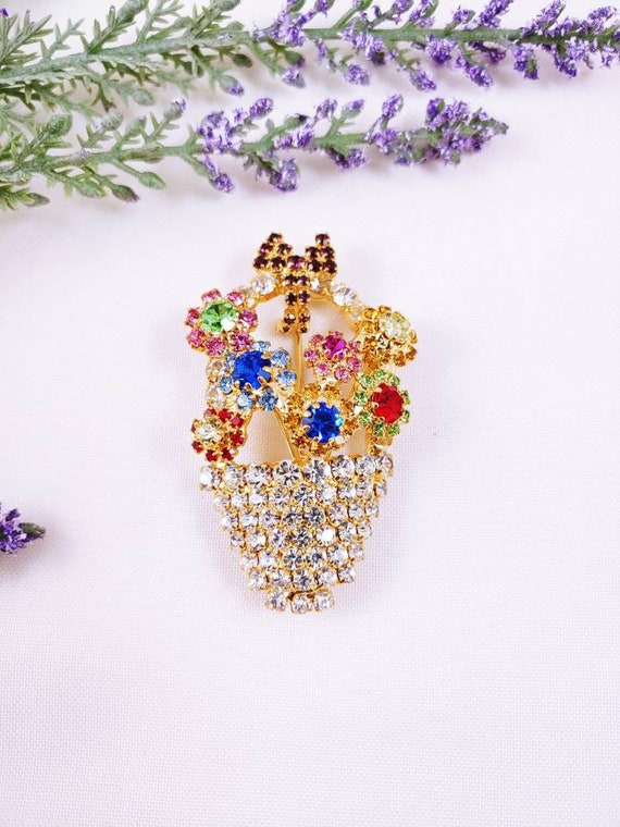 Vintage Flower Bouquet Basket Cluster Arrangement Gol… - Gem