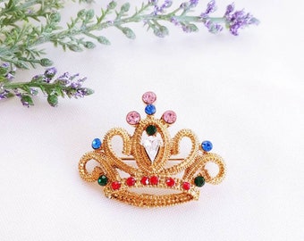 Vintage Rhinestone Crown Brooch Pin - Etsy
