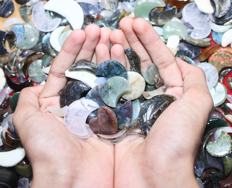 AAA Quality Natural Moon Shape Mix Stone Mix Size Mix Colour Lot-5 ...