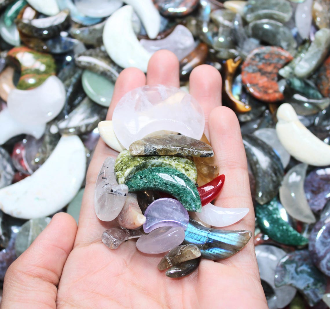 AAA Quality Natural Moon Shape Mix Stone Mix Size Mix Colour Lot-5 ...