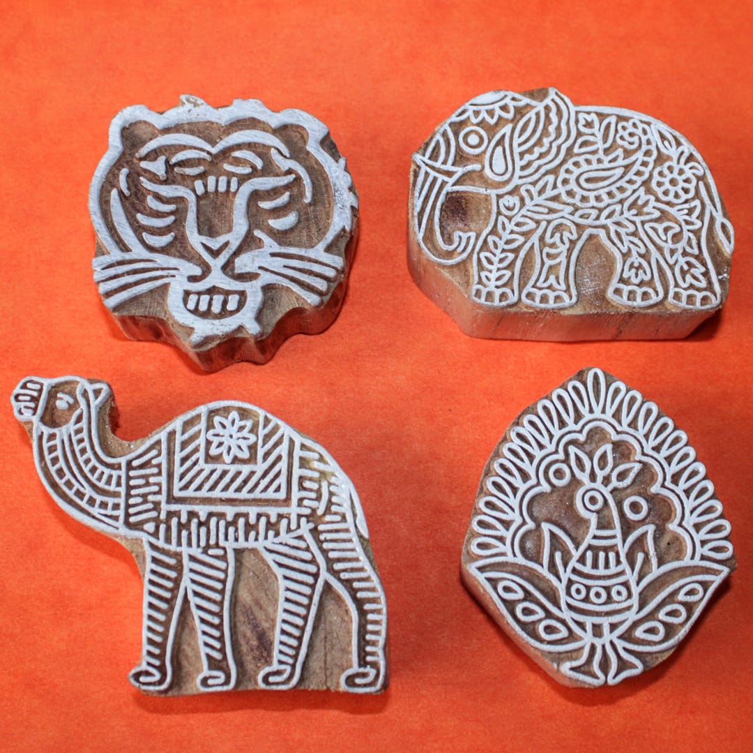 Wooden Printing Block-beautiful Animal Design Tiger, Elephant, Camel ...