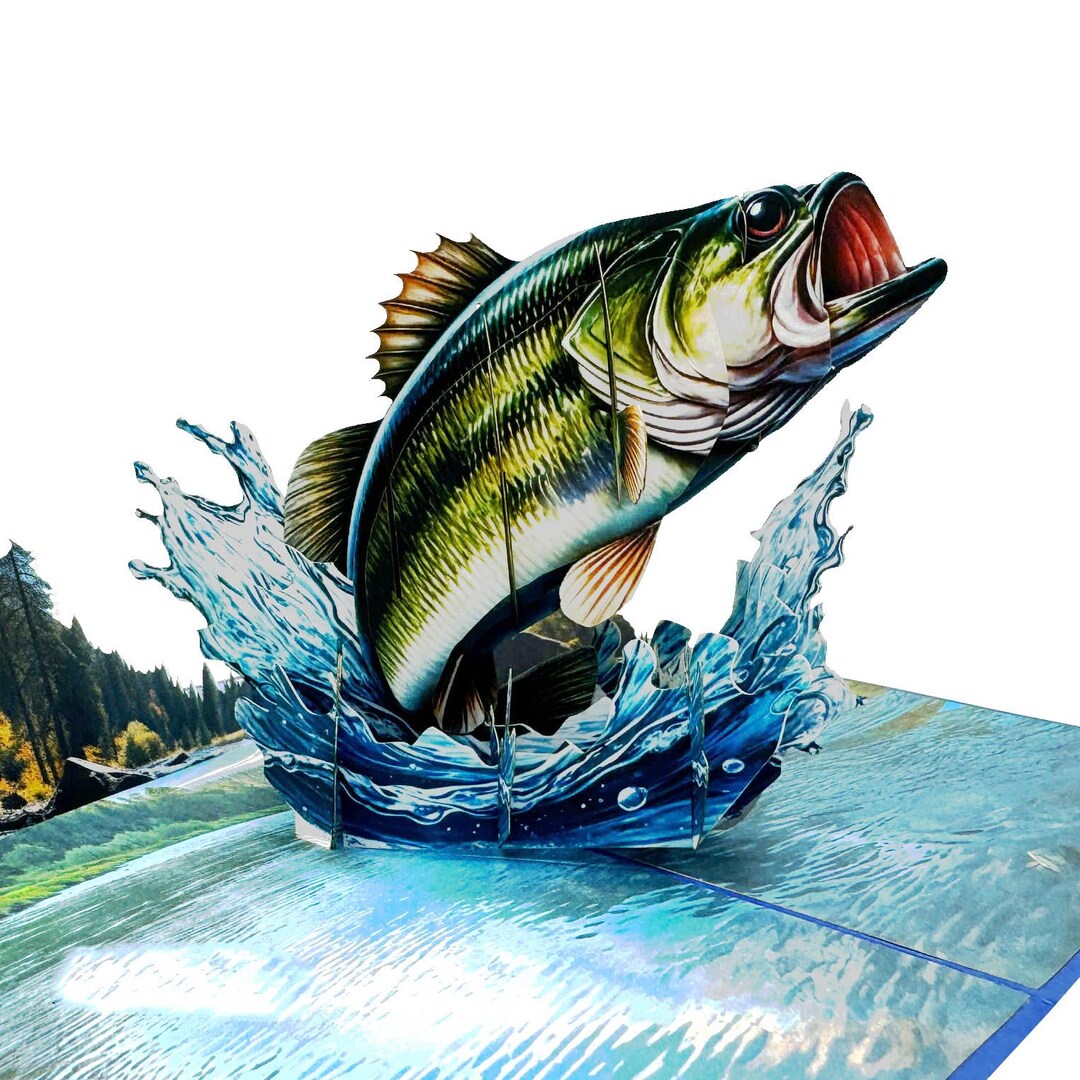 Fishing Pop up Card, Fish Birthday Card Husband, Bass Fishing Card ...
