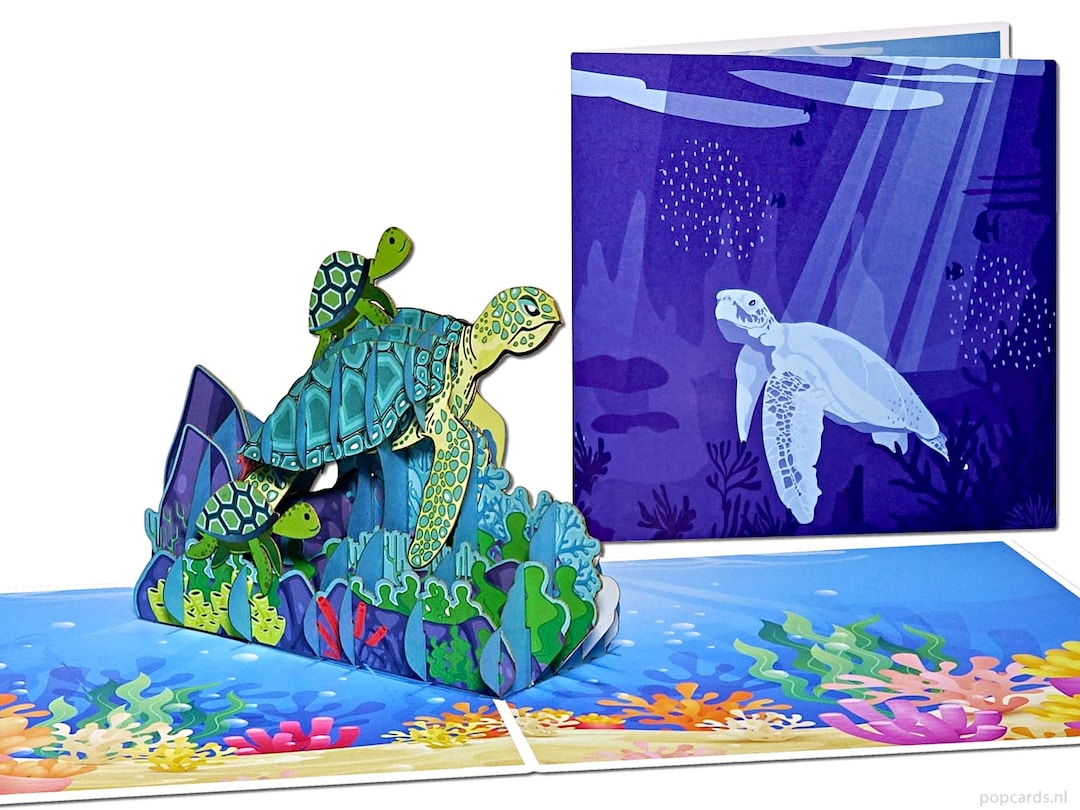 Turtle 3D Pop up Card, Turtle Birthday Pop up Card , Card for Turtle ...
