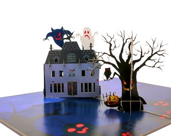 3D Halloween Box Card With Haunted House Witch Ghosts Bats - Etsy