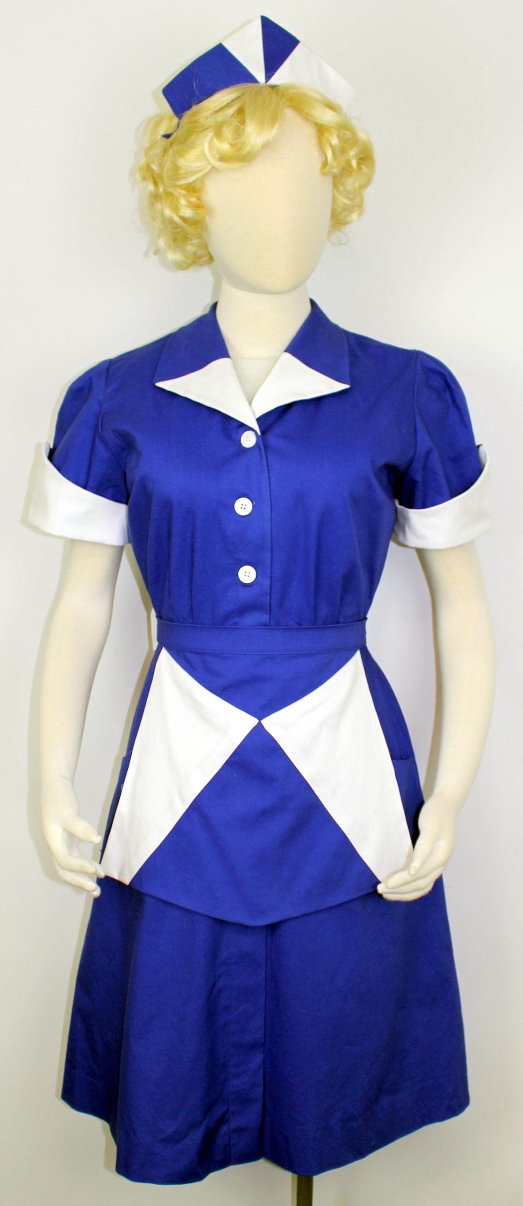 134-E Waitress Dress With Apron and Bandette - Sizes 4-32 - Retro, WWII ...