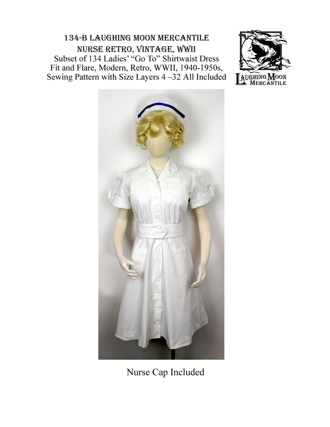 134-B Nurse Uniform Sewing Pattern 1940s 1950s Sizes 4-32 Size Layer ...