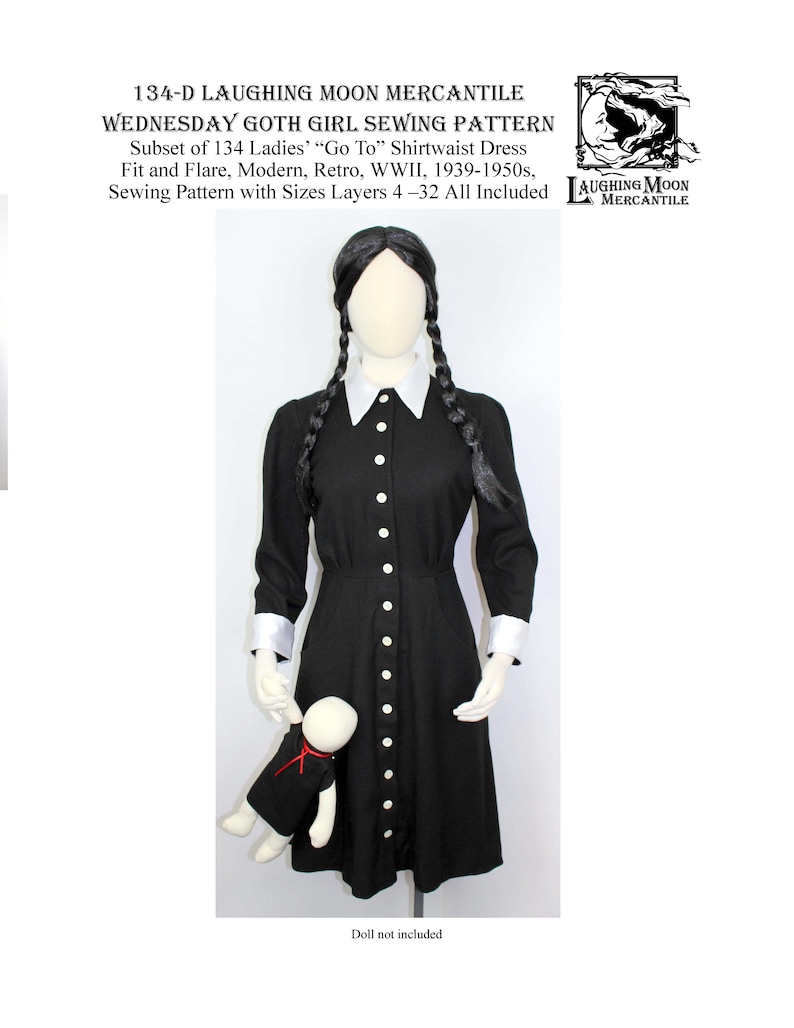 134-D Wednesday Sewing Pattern - Goth Girl - PDF Digital Download ...