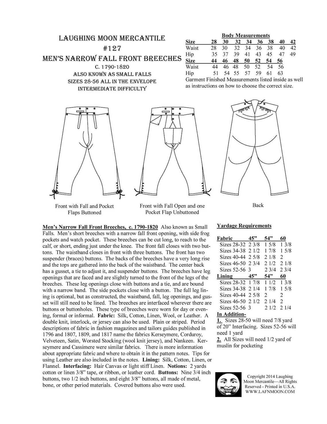 127 Narrow Fall Breeches With Size Layers 1790-1820 Sizes 28-56 - Etsy