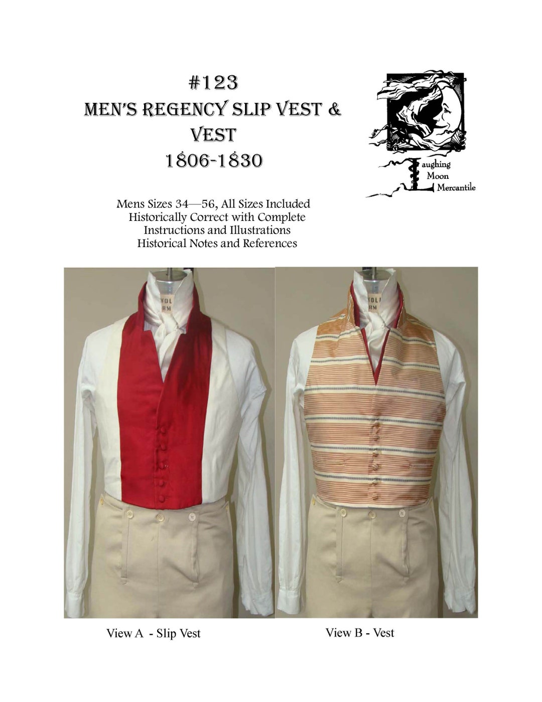 123 Men's Regency Slip Vest & Vest 1806-1830 Laughing Moon Mercantile ...