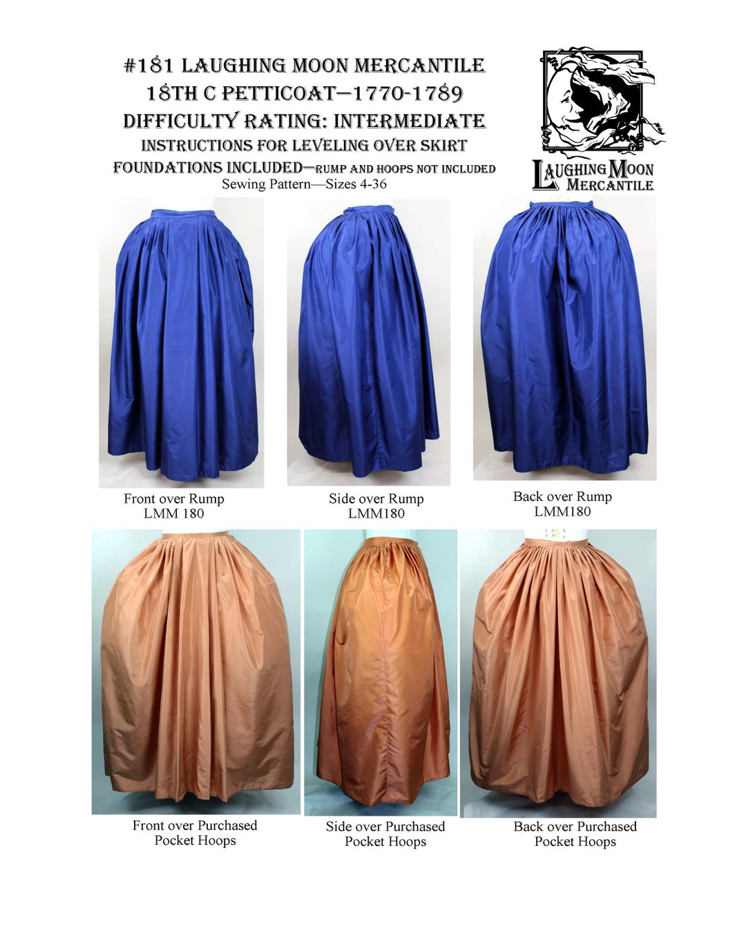 181 Petticoat 18th C -download Sewing Pattern- Sizes 4-36 Instructions ...