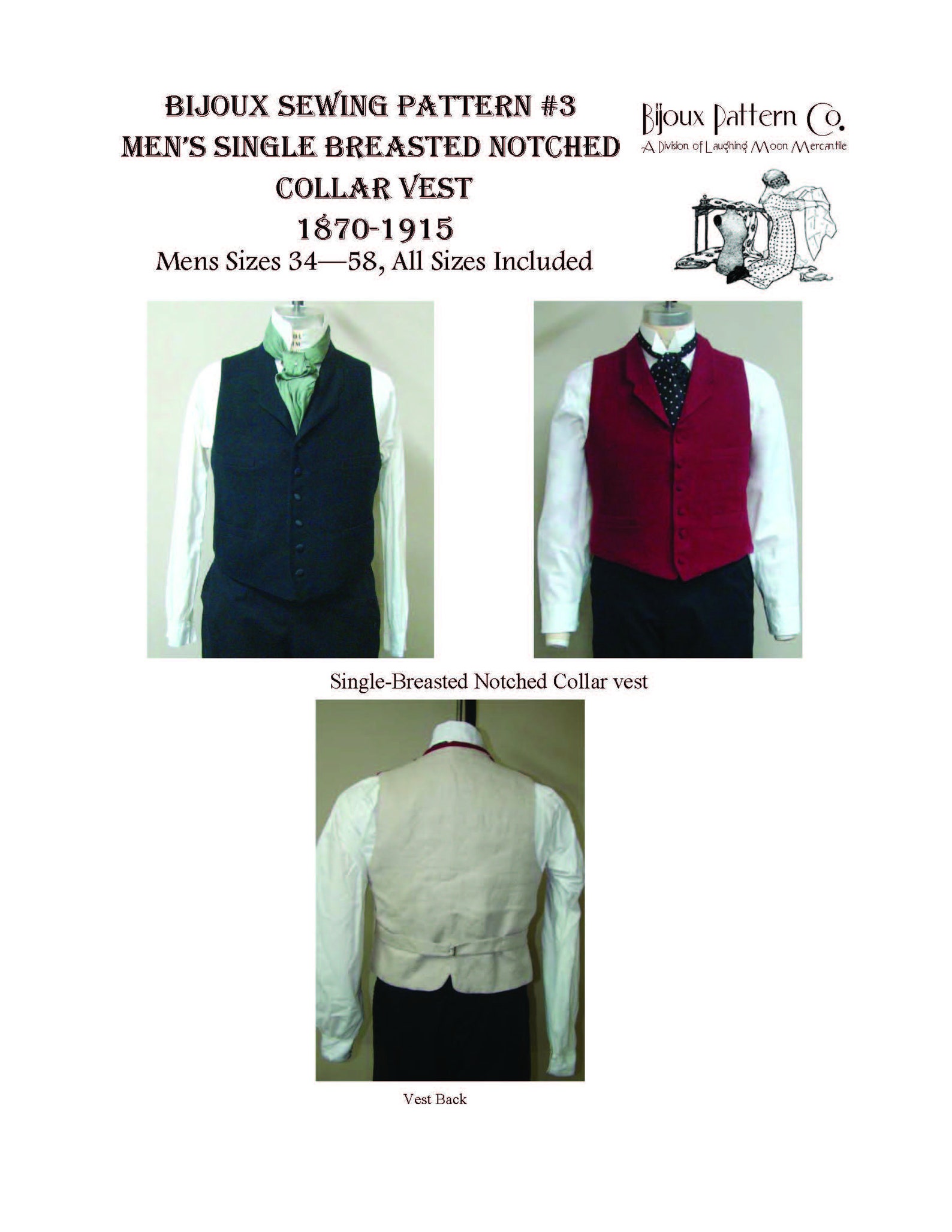 LMM-3 Men's Victorian Notched Collar Vest - 1870 -1915 - Download of ...