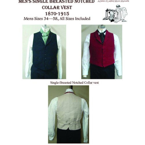 LMM 3 Men's Victorian Notched Collar Vest 1870 1915 - Etsy