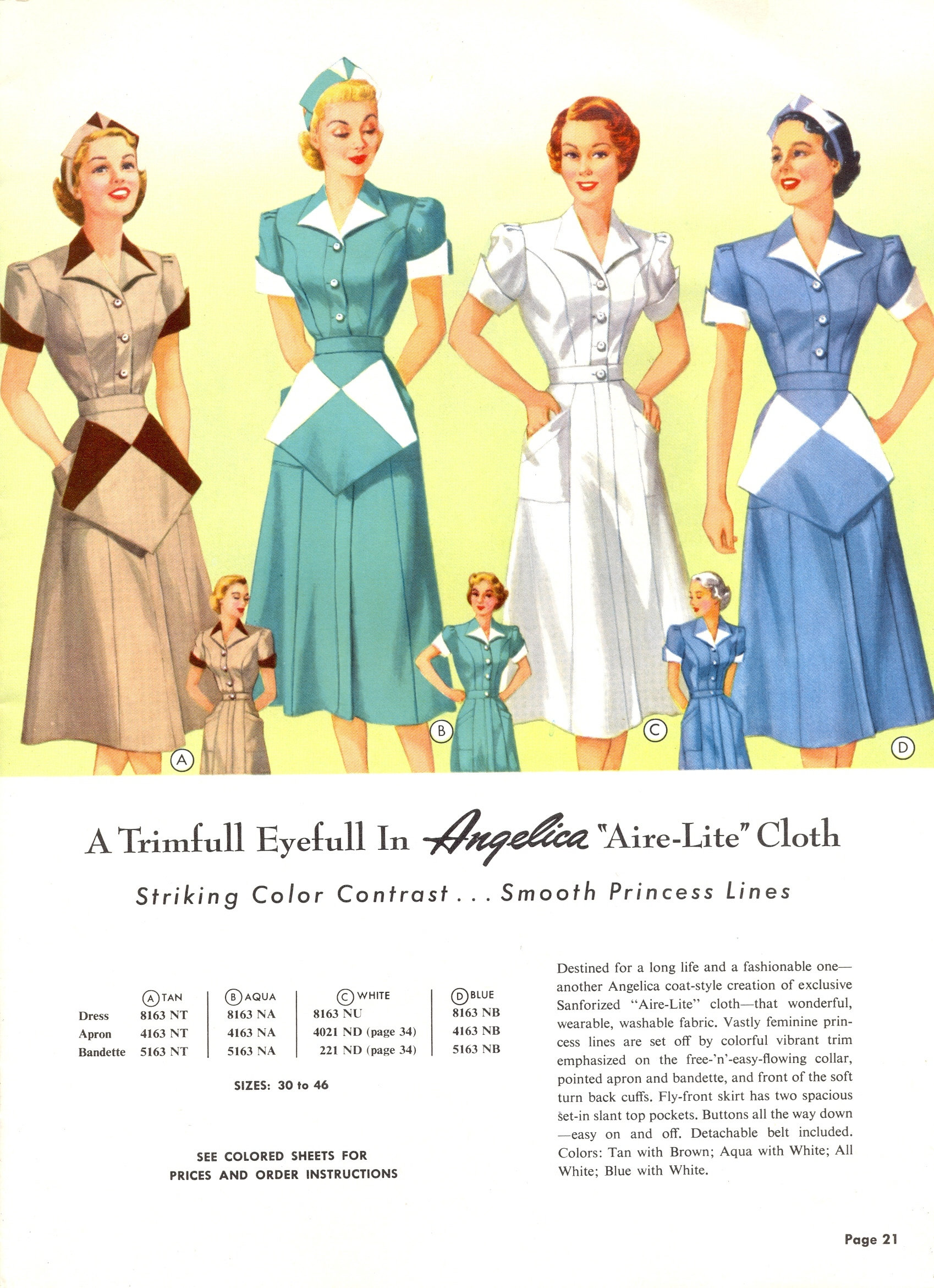 134-B Nurse Uniform Sewing Pattern - 1940s 1950s - Sizes 4-32 Size ...