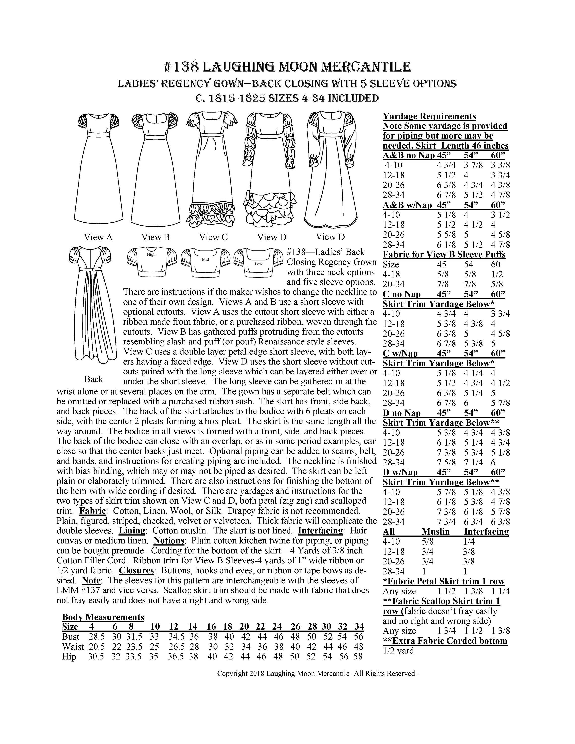 138 Regency Back Closing Gown Laughing Moon Mercantile - Etsy