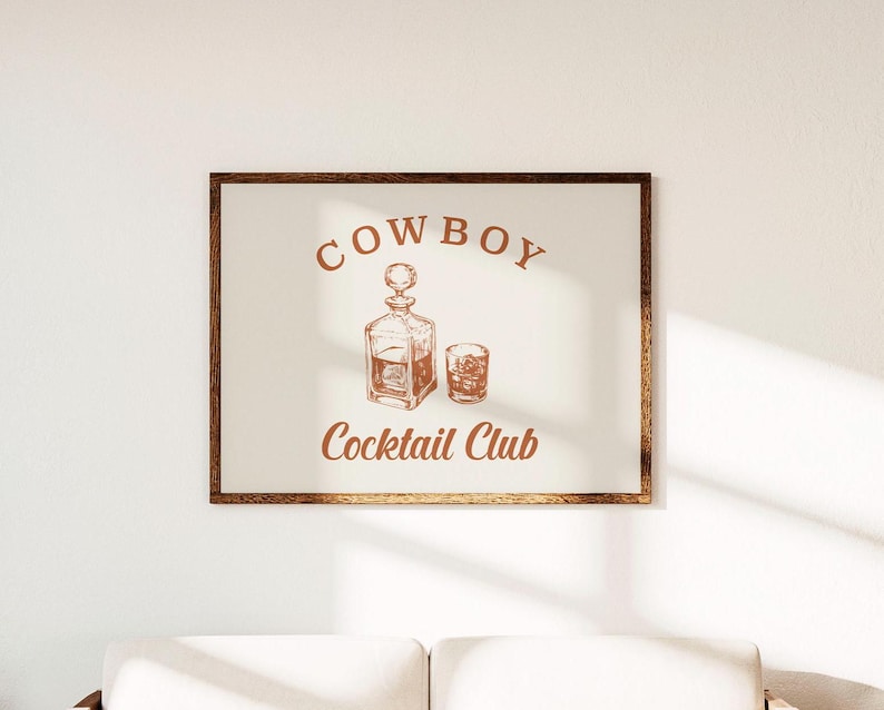 Cowboy Cocktail Club Whiskey Decanter Print Art Poster Western ...