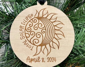 2024 Total Solar Eclipse Wood Ornament - Etsy