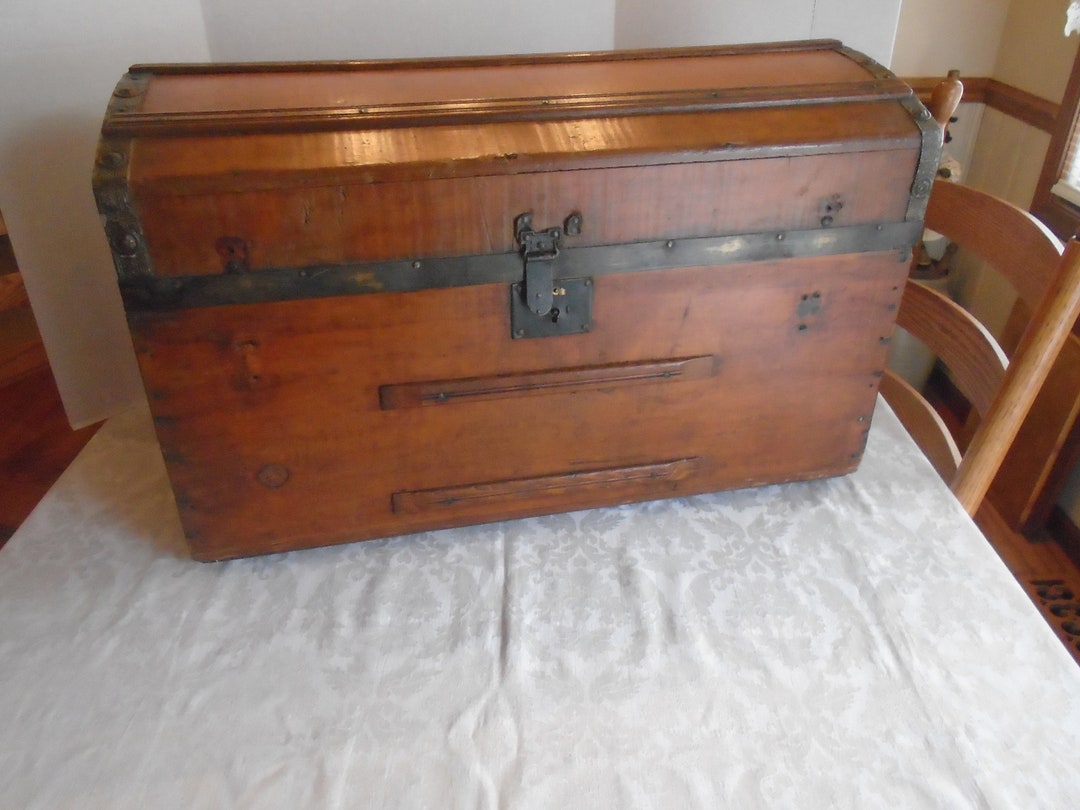 Antique Wood Trunk, Wood Trunk, Old Wood Trunk, Primitive Wood Trunk ...