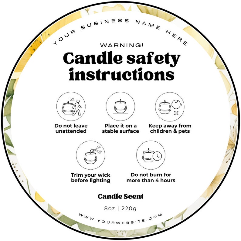 Editable Candle Warning Card, Printable Candle Care Instructions Card ...