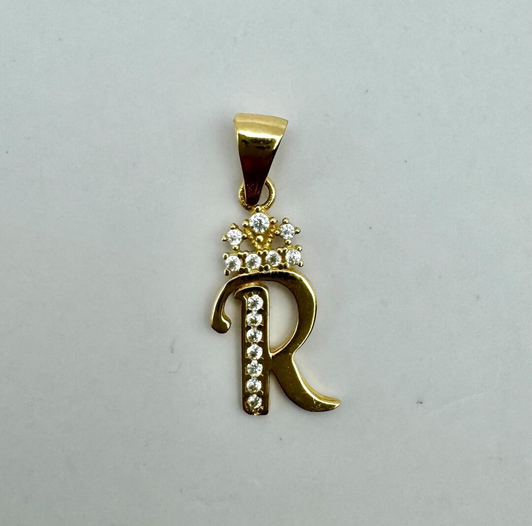 Gorgeous 14k Solid Yellow Gold "letter R" Pendant With Zirconia - 14k ...