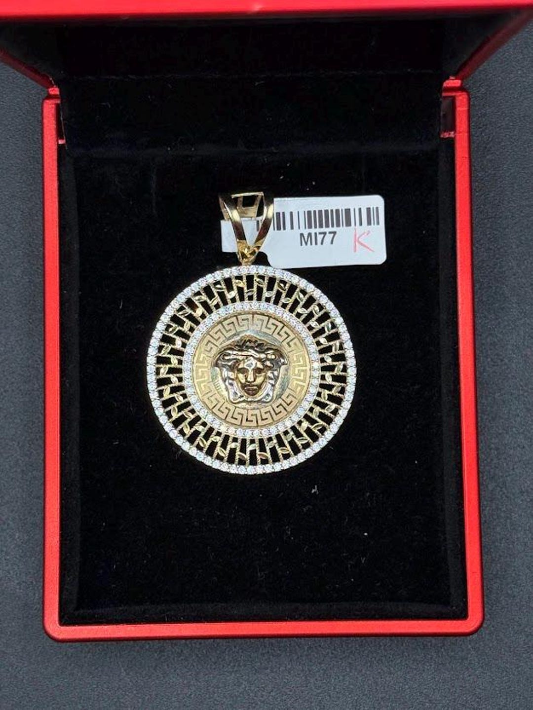 14K Gold Medusa Medallion With CZ Iced Frame - Greek Key Design - Etsy