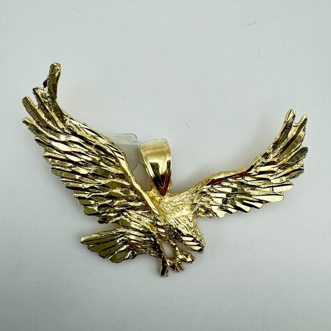 Beautiful Design in 14k Solid Gold Eagle Pendant 14k Solid Yellow Gold ...