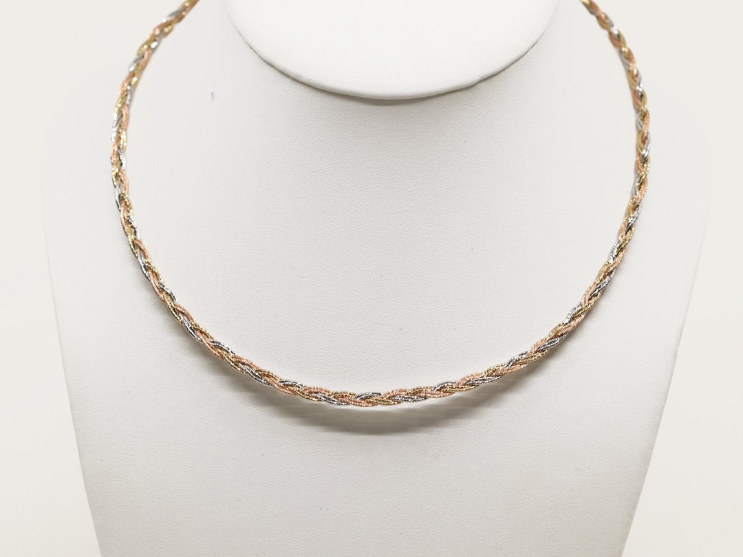 14karat Tricolor Italian Gold Braided Style Fashion Necklace 14K Gold ...