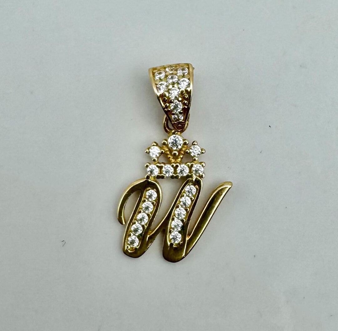 14k Solid Gold Letter W Pendant With Zirconia (13mm X 10mm X 1mm) - Etsy