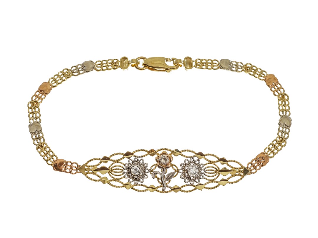 Vintage 14k Solid Gold Three-tone Flower-charm Link Chain - Etsy