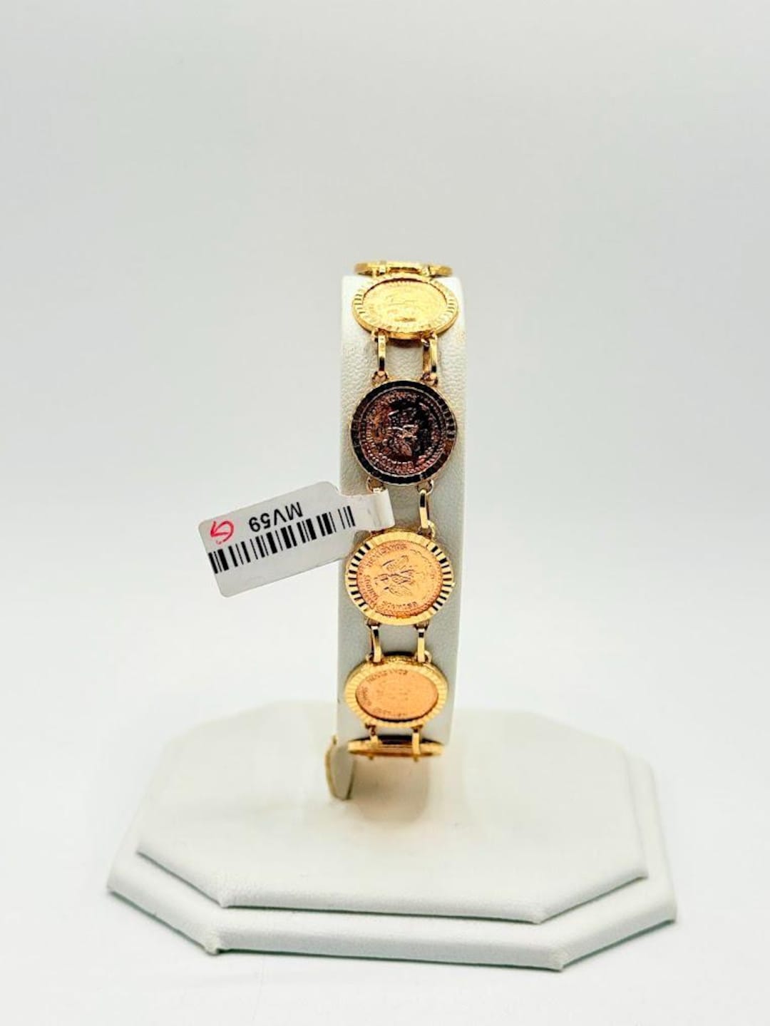 14k Solid Gold "not Original" Coin Bracelet - Mexican Dos Pesos Style ...