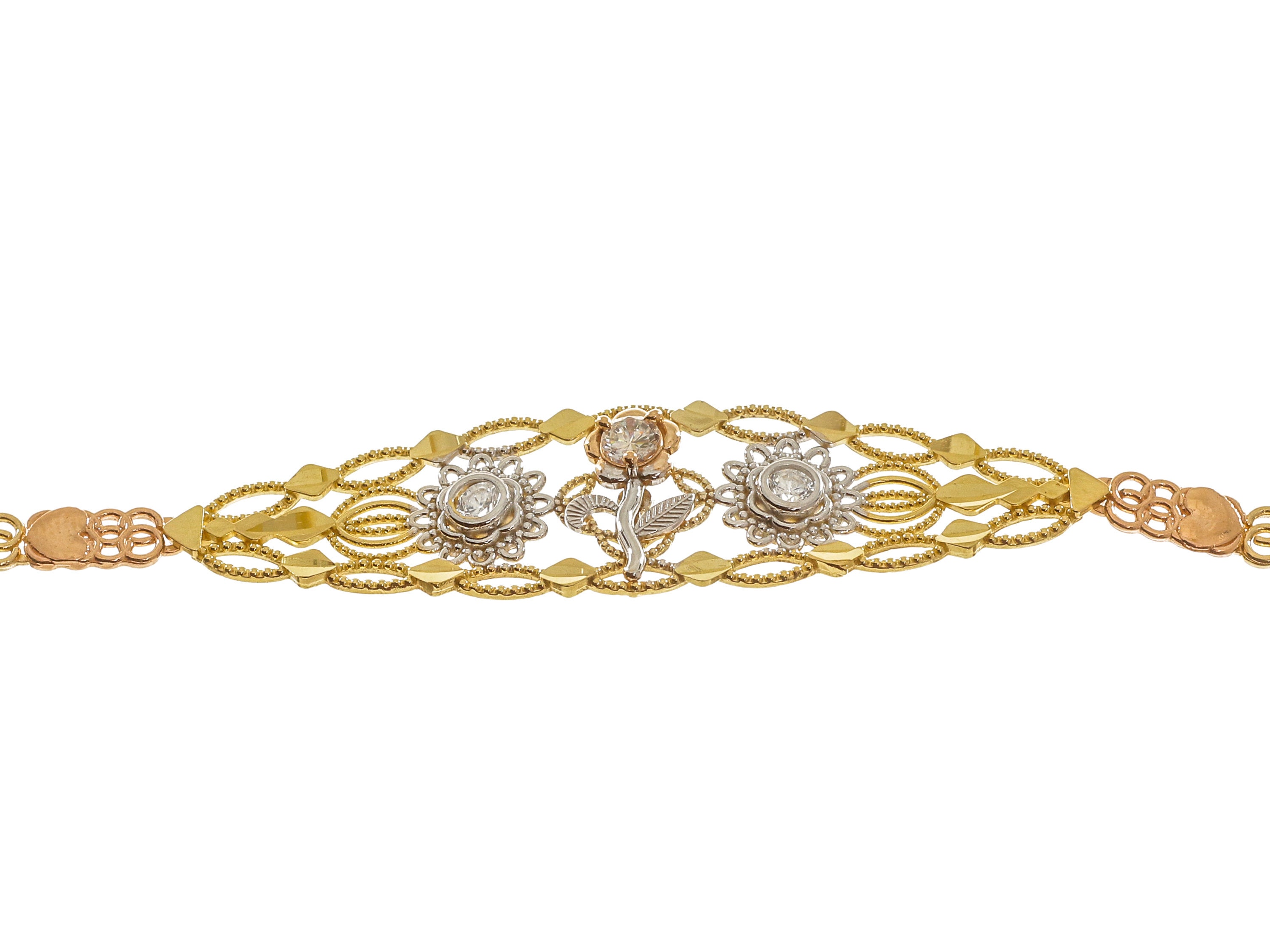 Vintage 14k Solid Gold Three-tone Flower-charm Link Chain | Etsy