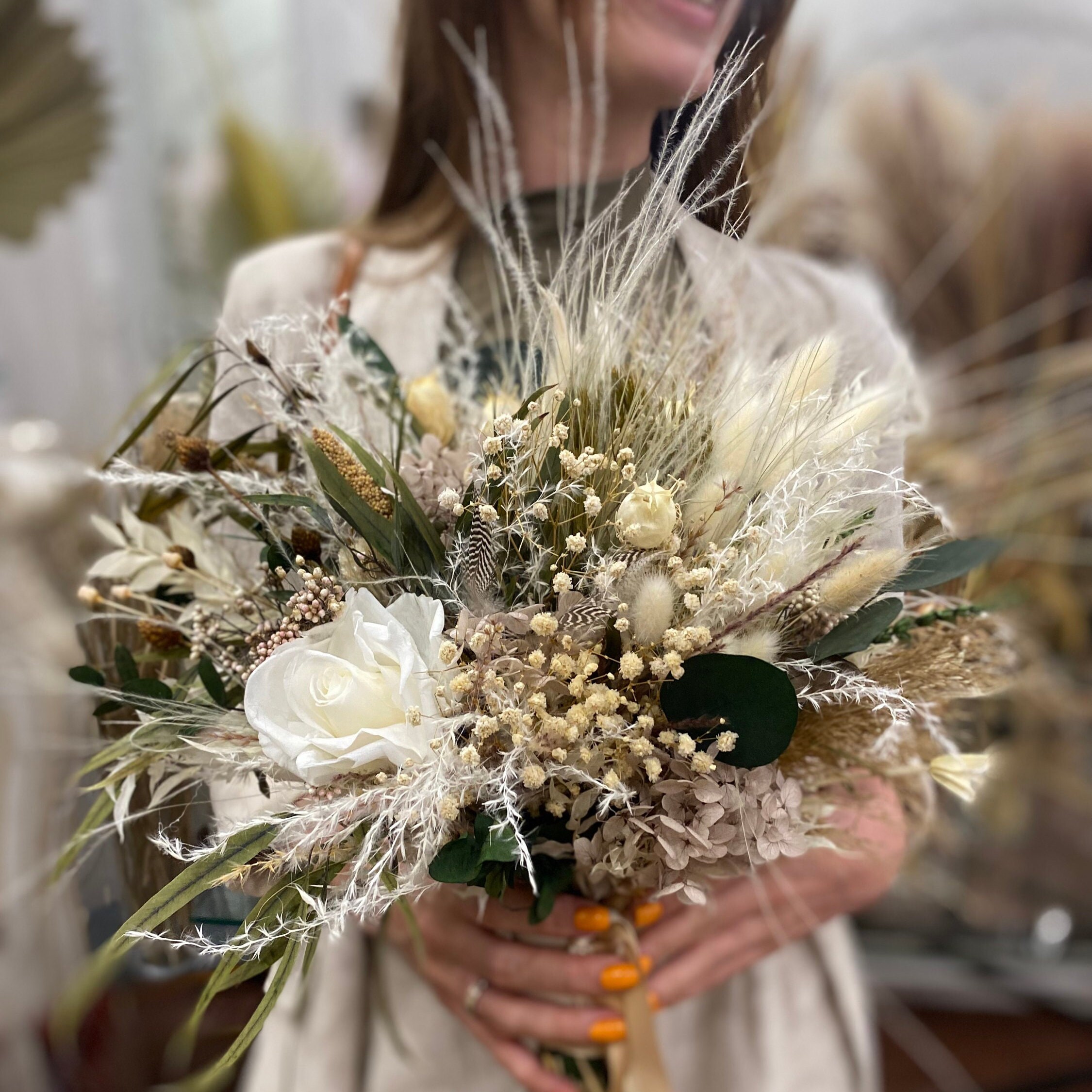Bridesmaid Bouquet Beige Flower Arrangement Handmade Dried Floral ...