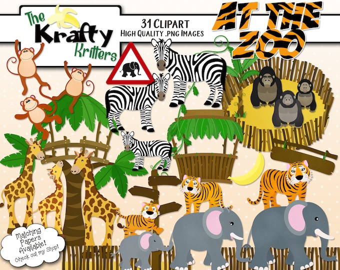 Zoo Animal Digital Paper, Zoo Animal Scrapbook Paper, Safari Animal ...