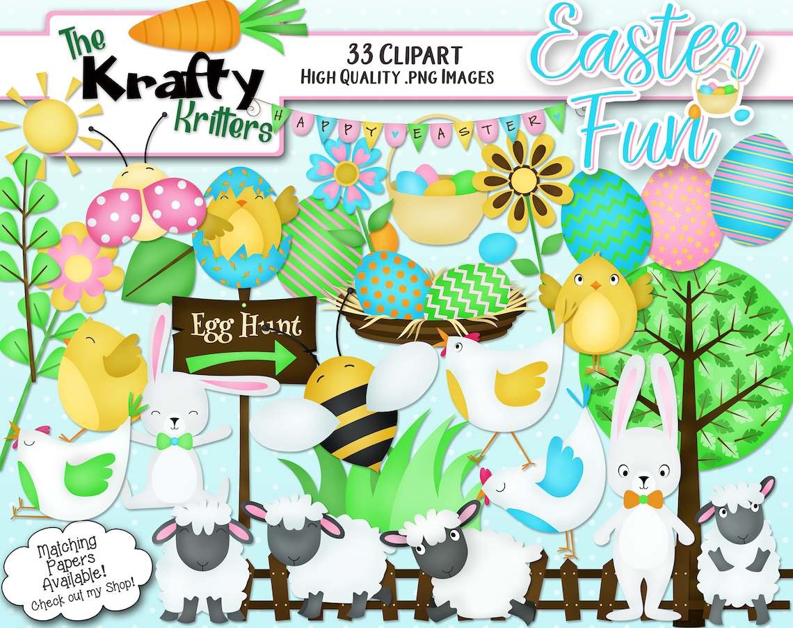EASTER FUN Clipart & Papers Kit, 33 Png Cliparts, 12 Jpeg Papers ...