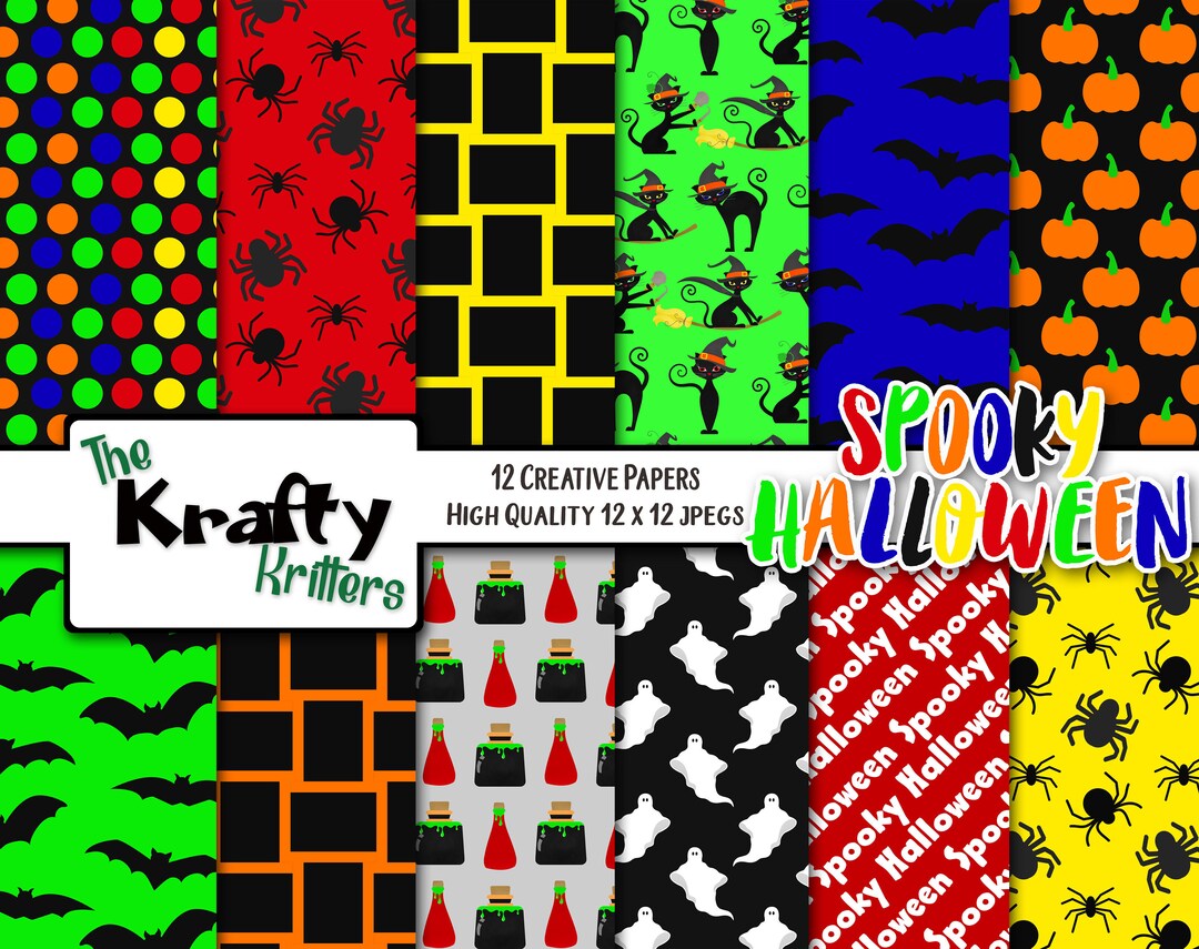 SPOOKY HALLOWEEN Digital Papers, 12 High Quality Jpeg Papers Instant ...