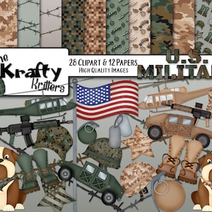 U.S. MILITARY Clipart & Papers Kit, 28 Png Cliparts, 12 Jpeg Papers ...