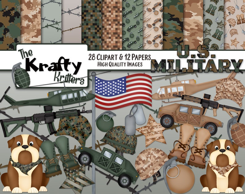U.S. MILITARY Clipart & Papers Kit, 28 Png Cliparts, 12 Jpeg Papers ...