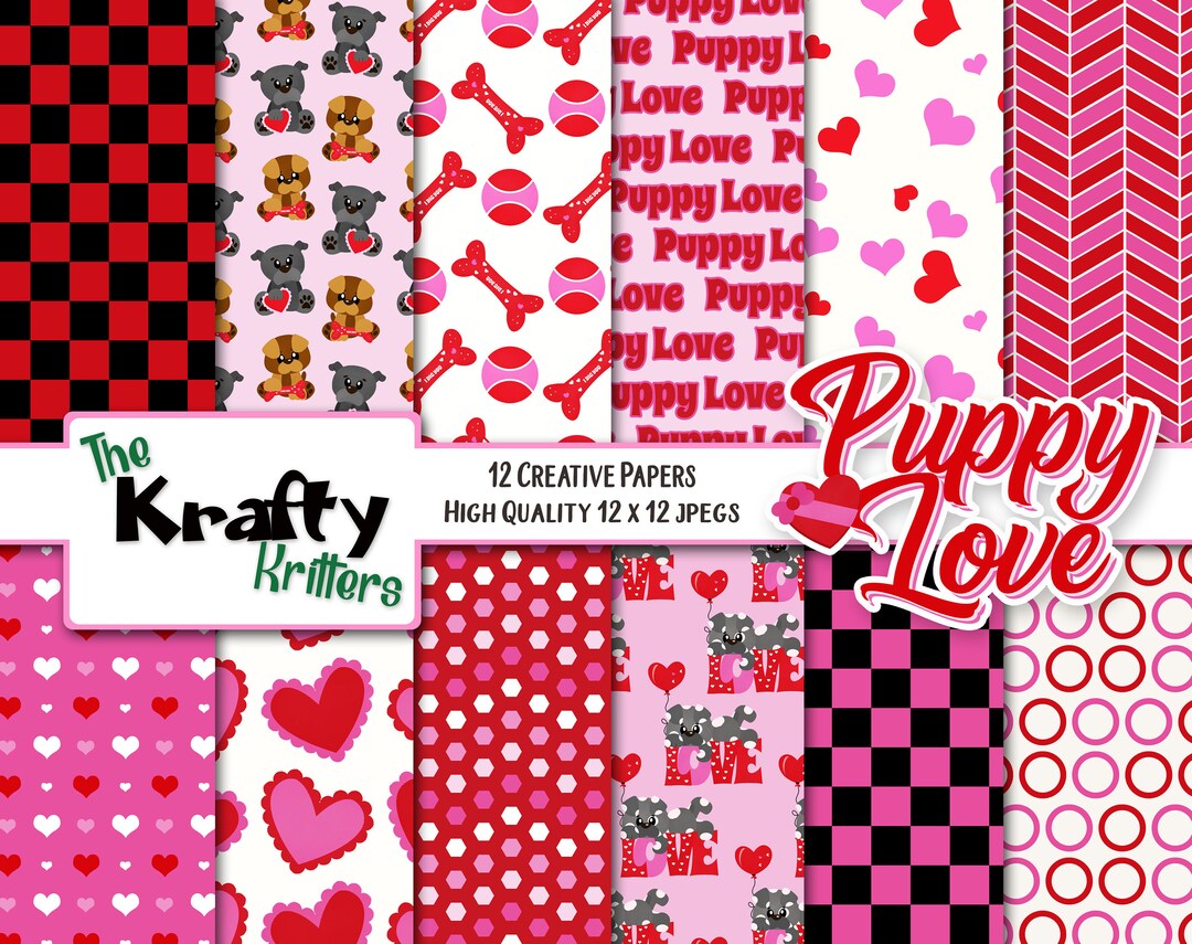 PUPPY LOVE Digital Papers, 12 High Quality Jpeg Papers Instant Download ...