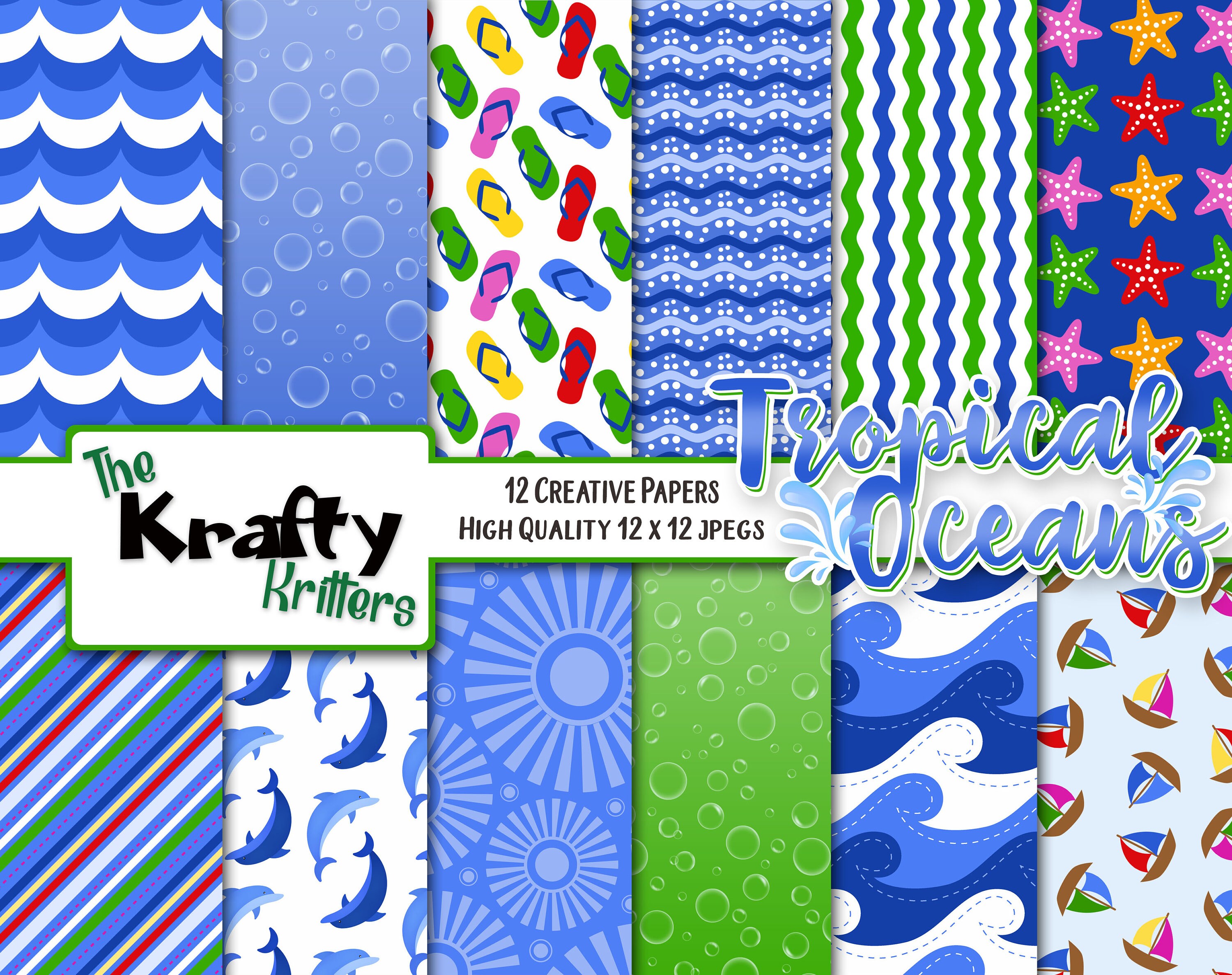 TROPICAL OCEANS Digital Papers, 12 High Quality Jpeg Papers Instant ...