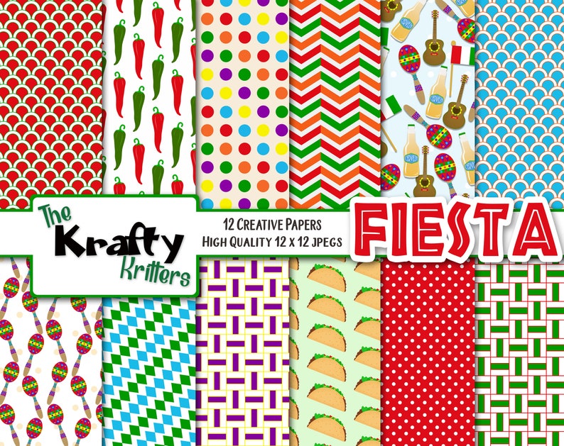 FIESTA Clipart & Papers Kit, 28 Png Cliparts, 12 Jpeg Papers Instant ...