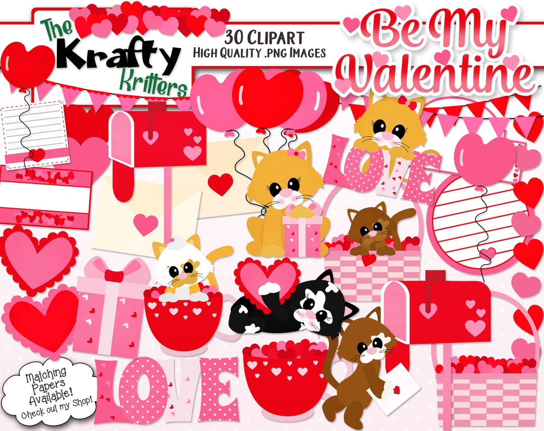 BE MY VALENTINE Digital Clipart, 30 High Qualiy Png Cliparts, Instant ...
