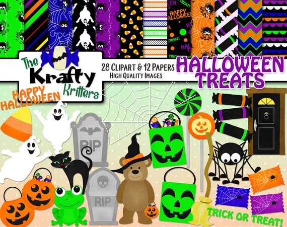 HALLOWEEN TREATS Clipart & Papers Kit 28 Png Cliparts 12 | Etsy