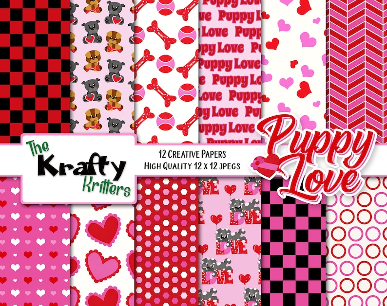 PUPPY LOVE Clipart & Papers Kit, 26 Png Cliparts, 12 Jpeg Papers ...