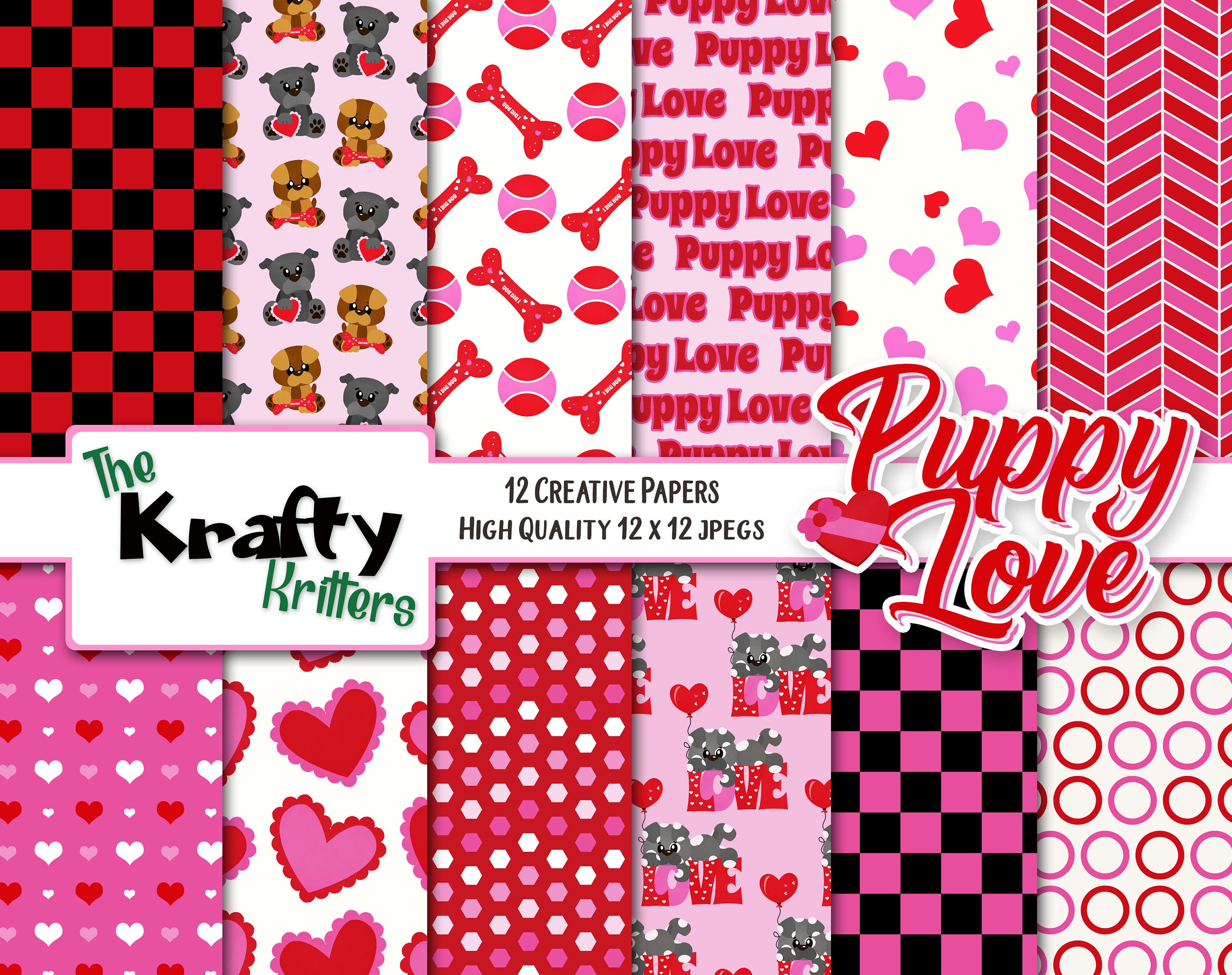 PUPPY LOVE Clipart & Papers Kit 26 Png Cliparts 12 Jpeg - Etsy