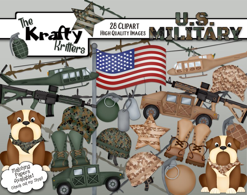 U.S. MILITARY Clipart & Papers Kit, 28 Png Cliparts, 12 Jpeg Papers ...