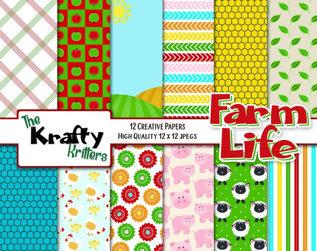 FARM LIFE Digital Papers, 12 High Quality Jpeg Papers Instant Download ...