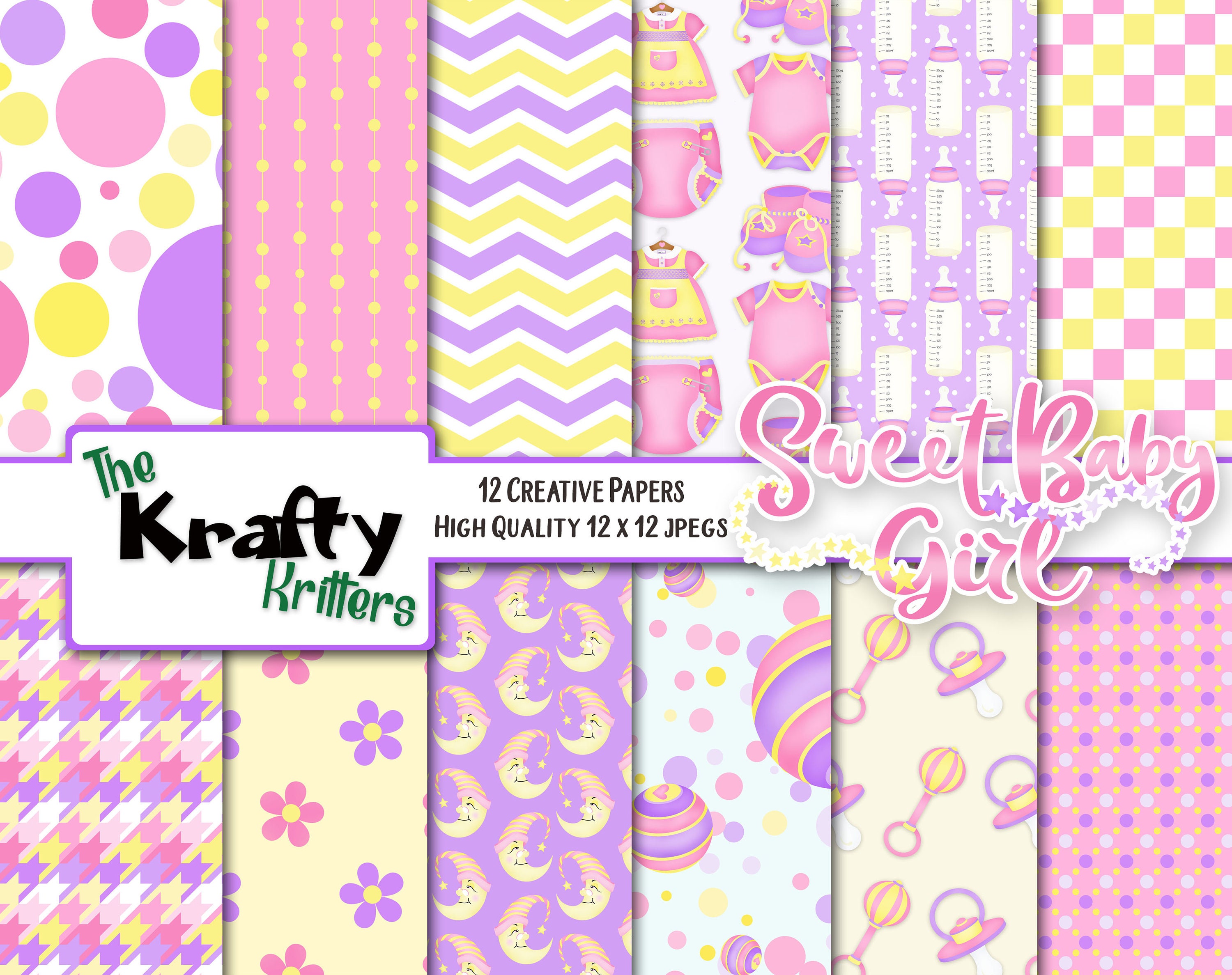 SWEET BABY GIRL Digital Clipart & Papers Kit 34 Png Cliparts - Etsy
