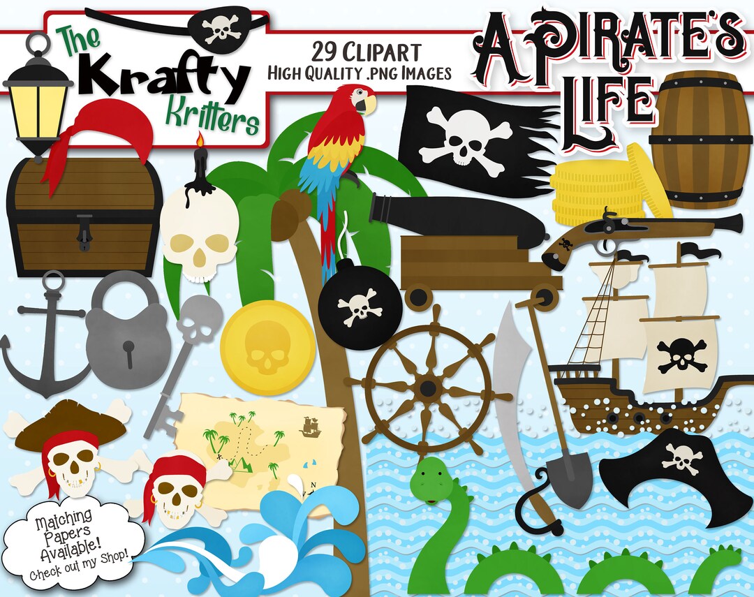 A PIRATE'S LIFE Digital Clipart, 29 High Qualiy Png Cliparts, Instant ...