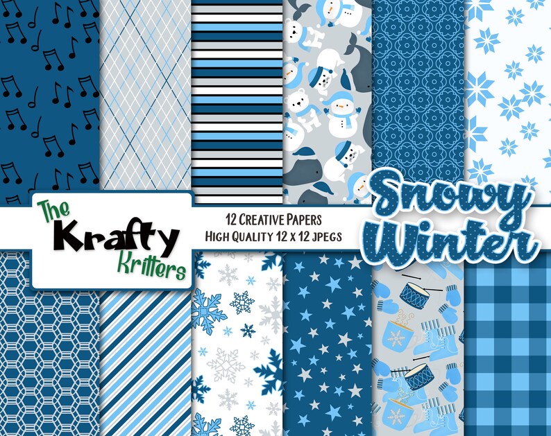 SNOWY WINTER Clipart & Papers Kit, 27 Png Cliparts, 12 Jpeg Papers ...