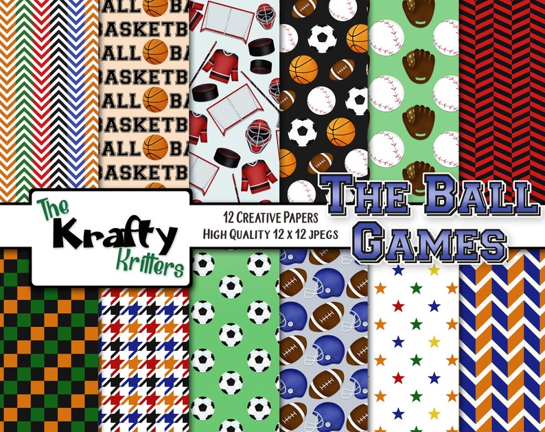 THE BALL GAMES (boy) Clipart & Papers Kit, 56 Png Cliparts, 12 Jpeg ...